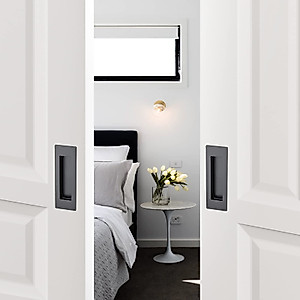 Ravinte 4 Pack Black Sliding Closet Door Handles Black Flush Pulls 4.72in Length Recessed Finger Pulls for Sliding Barn Door Sqaure Cabinet Pulls Stainless Steel
