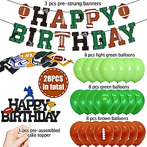 Football Birthday Party Decorations Pack for Football Touchdown Sports Theme Birthday Party Decoration - Includes Happy Birthday Banners, Cake Topper and Balloons