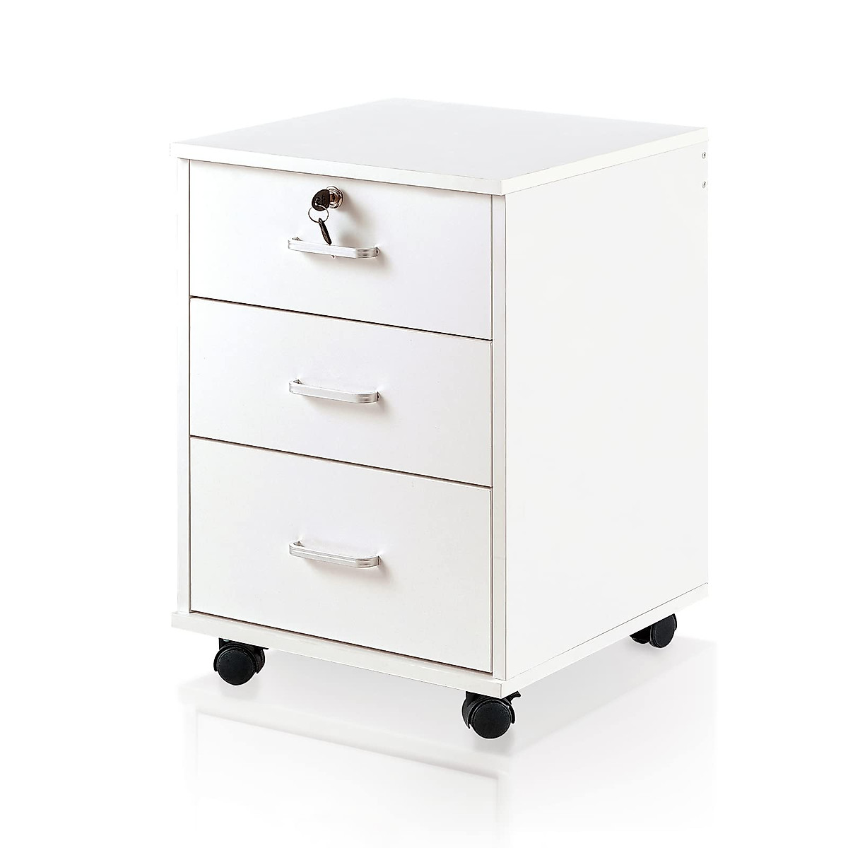 TUKAILAi Mobile File Cabinet with 3 Drawers, Under Desk Rolling Filing Cabinet with 4 Wheels for Letter/Legal / A4 Size, Wooden Stationery Storage Cabinet for Home Office (White)