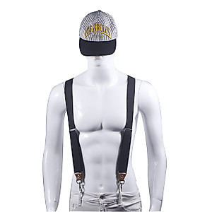 Doloise Mens Suspenders with 3 Swivel Hooks Belt Loops 1.4 Inch Wide Heavy Duty Adjustable Braces (Black)