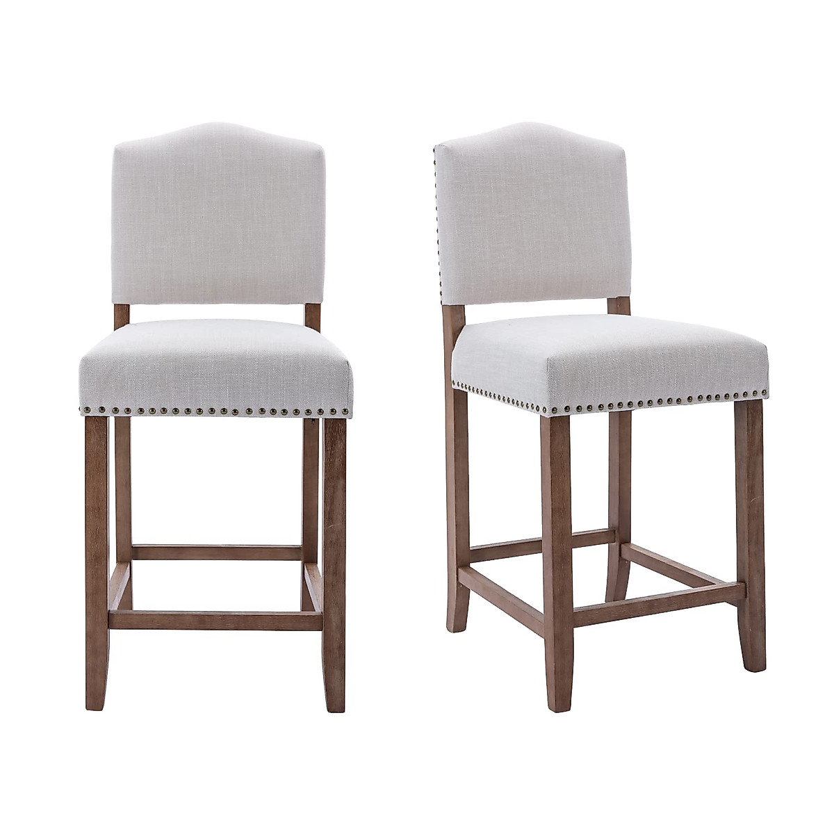 EALSON Farmhouse Bar Stools Set of 2 Bar Height Kitchen Barstools with Back Mid Century Modern Wooden Bar Chairs Linen Upholstered High Counter Stools for Home Bar/Island/Pub, 30 Inch Beige