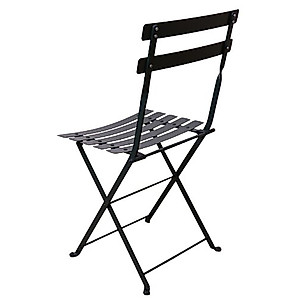 Mobel Designhaus French Café Bistro Folding Side Chair, Jet Black Frame, Steel Metal Slats (Pack of 2)