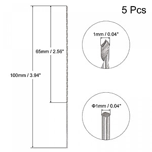 uxcell 5 Pcs 1mm Mini Micro Twist Drill Bits, High-Speed Steel Straight Shank Extra Long Drill Bit 100mm for Aluminum Alloy