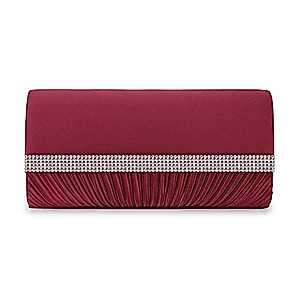 ERIJUNOR E660 Classic Pleated Satin Evening Bags Rhinestone Clutch Purses Party Prom Wedding Crossbody Handbags For Women Burgundy