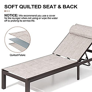 Crestlive Products Aluminum Patio Chaise Lounge Chair Five-Position Adjustable Outdoor Recliner with Headrest and Wheels All Weather for Patio, Beach, Yard, Pool (2 PCS Beige)