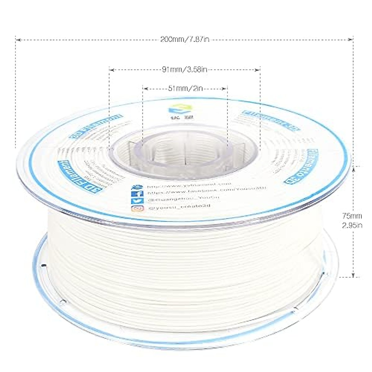 YOUSU White PVB Filament 1.75 mm for 3D Printer & 3D Pen 1 kg (2.2 lbs), Print As Easy as PLA Filament, can be Polished with Alcohol to get Smooth Surface.