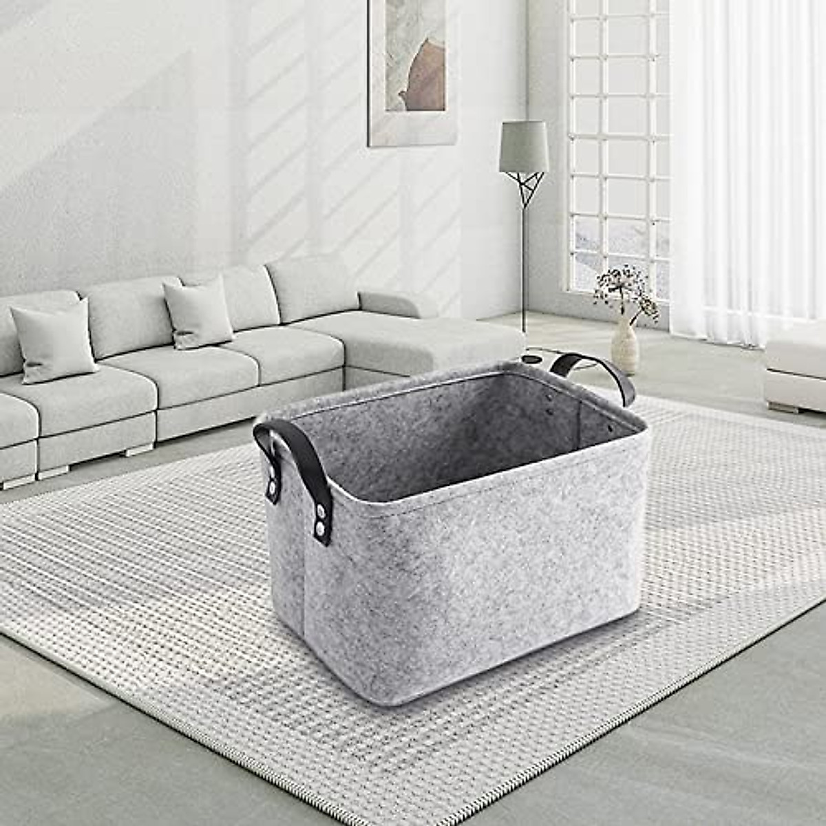 Collapsible Laundry Baskets - Large Laundry Hamper with Leather Handles, Heavy Duty Felt Clothes Hamper, Dirty Laundry Basket/Hamper, Storage Basket for Toys Clothes, Storage Bin for Laundry Room
