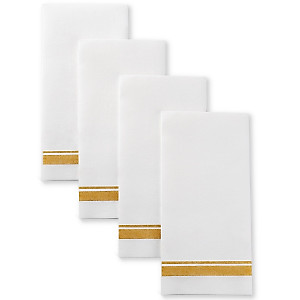 Disposable Linen-Feel Peper Napkins, Decorative White Guest Towels, 12" x 17" Gold Line Hand Napkins For Wdding, Party Or Event - Pack of 100