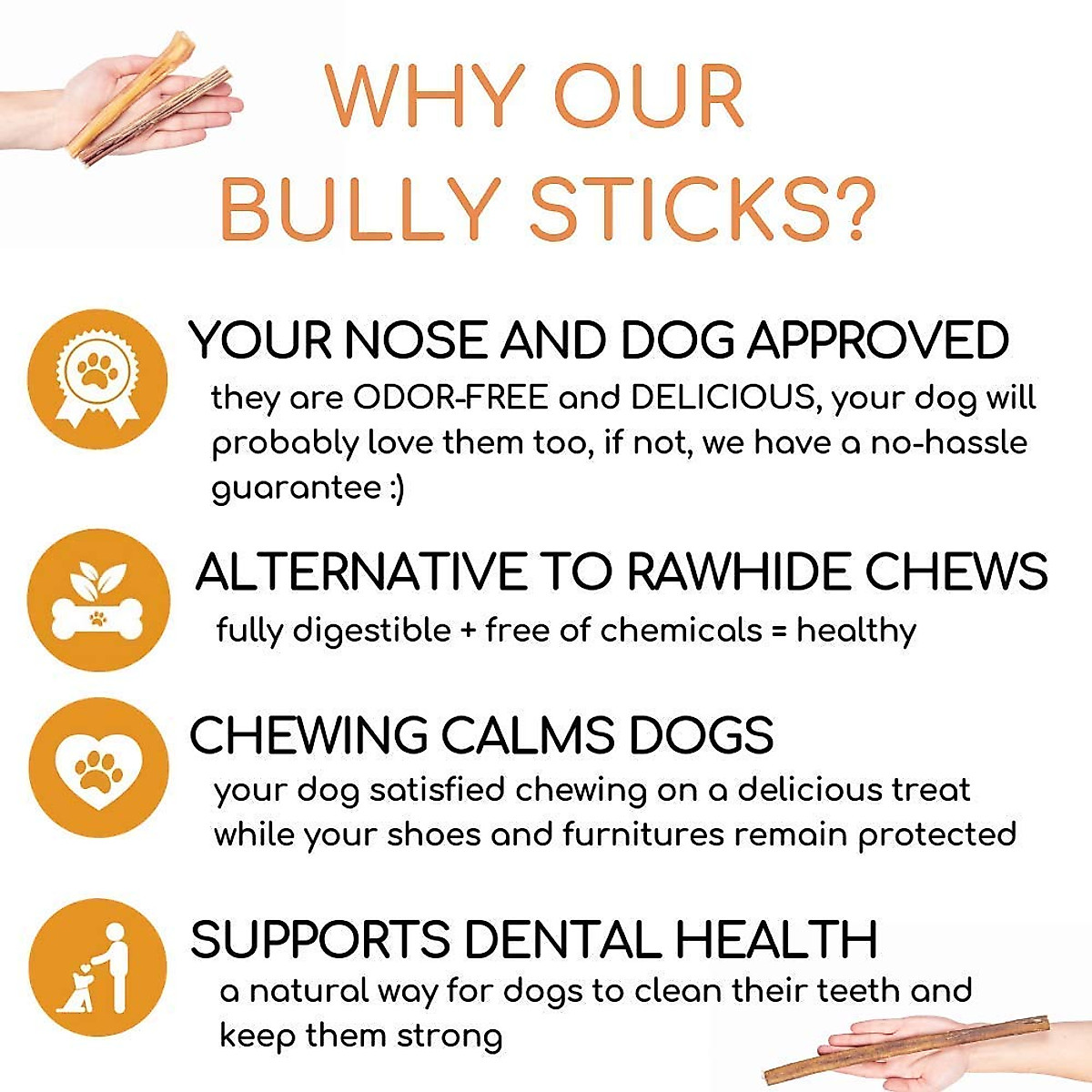Best For My Pets 12-Inch Odor Free Bully Sticks All Natural Dog Treats Fresh Long Lasting Chews, 8-Ounce Bag
