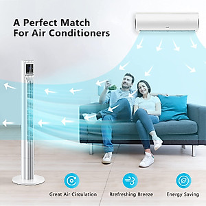 Tower Fan - 44’’ Oscillating Tower Fan with Remote Control, Quiet Bladeless Cooling Fan with 3 Modes, LED Display Stand Up Fan with 7.5h Timer, Indoor Standing Fan for Bedroom/Home Office Use