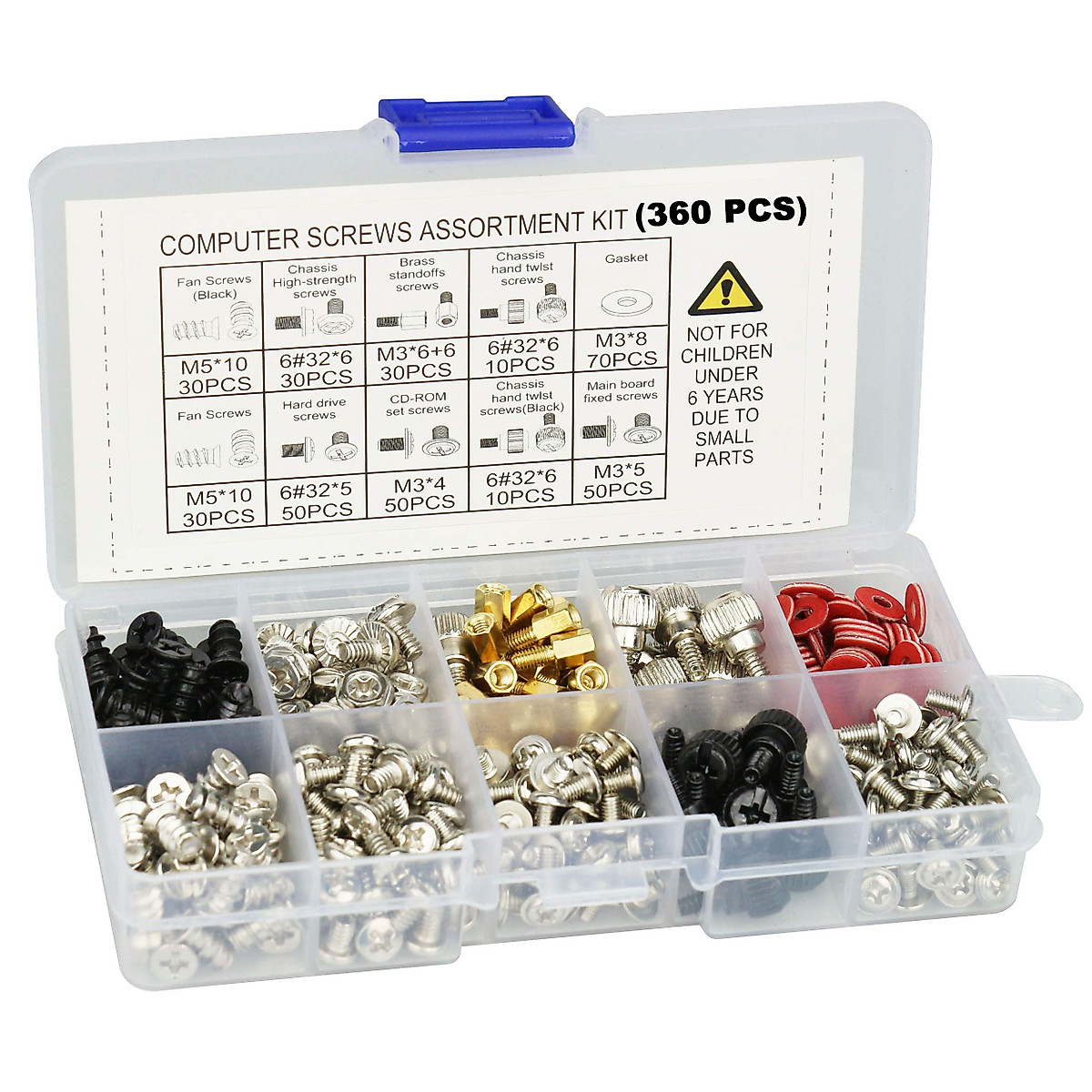 Computer Screws Standoffs Assortment Kit for Hard Drive Computer Case Motherboard Fan Power Graphics