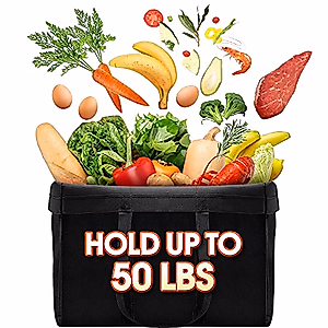 WISELIFE Reusable Grocery Shopping Bags 10 Pack Large Foldable Tote Bags Bulk, Eco Produce Bags with Long Handle for Shopping Groceries Clothes (Grey&Black)