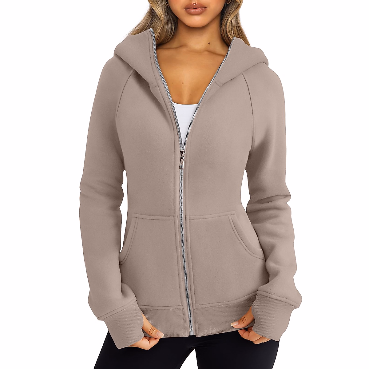 Trendy Queen Womens Zip Up Hoodies Fleece Jackets Oversized Sweatshirts Fall Fashion Outfits Sweaters Winter Clothes Khaki S