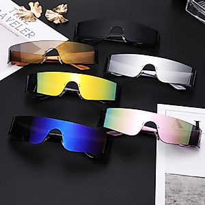 COASION Wrap Around Sunglasses for Women Men Trendy Rimless Futuristic Shades Y2k Shield Flat Top Fashion Eyeglasses (Silver/Silver Mirrored + Black/Blue Mirrored)