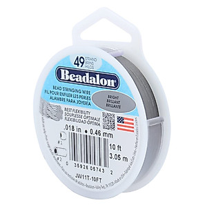 Beadalon 49 Strand Stainless Steel Bead Stringing Wire.018 in / 0.46 mm, Bright, 10 ft / 3.1 m