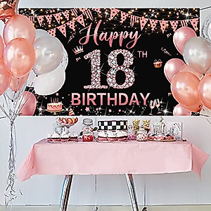 18th Birthday Decorations Backdrop Banner, Happy 18th Birthday Party Decorations for Girls, Rose Gold Birthday Photo Props Backdrop, 18 Year Old Birthday Party Sign Decor Fabric 6.1ft x 3.6ft PHXEY