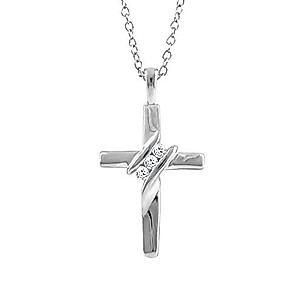 EternalDia 10k Diamond Three-Stone Cross Pendant Necklace Religious Jewelry (0.05cttw, I-J/I2-I3) 18"