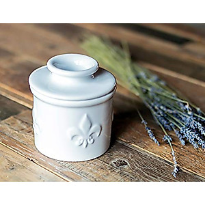 Butter Bell - The Original Butter Bell crock by L Tremain, a Countertop French Ceramic Butter Dish Keeper for Spreadable Butter, Fleur de Lis Collection (Blanche)