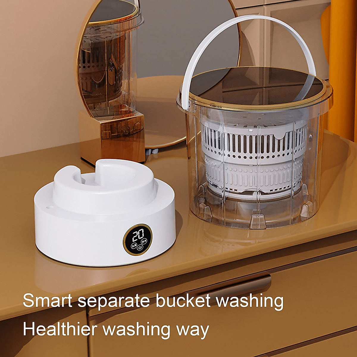 Dpofirs Mini Washing Machine, 6L Capacity Portable Laundry Washer, Blue Lighting Washing, No More Splashing, Home Washer for Camping Apartments Dorms College Rooms (US Plug)