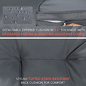 MUPATER 3-Piece Outdoor Rocking Chair Wicker Bistro Set with Table and Cushions, Patio Rattan Rocker Bistro Set for Porch, Grey