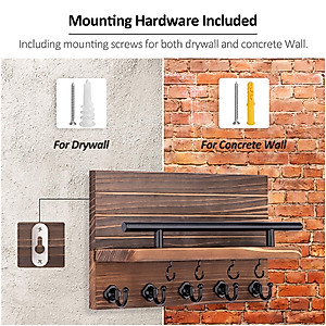 Nekon Key Holder for Wall with Shelf, Entryway Wall Organization with 9 Hooks, 9.8 Inch Wooden Key and Mail Holder with Mounting Screw Pack (Brown)