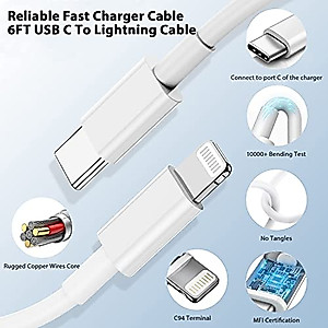 iPhone 14 13 Fast Charger, 40W Dual USB-C Quick Wall Charger[MFi Certified] 2pack 6FT Long Lightning Cable+Double Port Foldable USBC Apple Charger Fast Charging for iPhone 14/13/12/11/XR/XS/SE/iPad