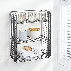 mDesign Metal Wire 3-Tier Hanging Shelf for Bathroom Storage - Wall Mounted Decorative Shelves - Floating Metal Bathroom Shelf Basket - Bathroom Wall Shelving - Concerto Collection - Graphite Gray