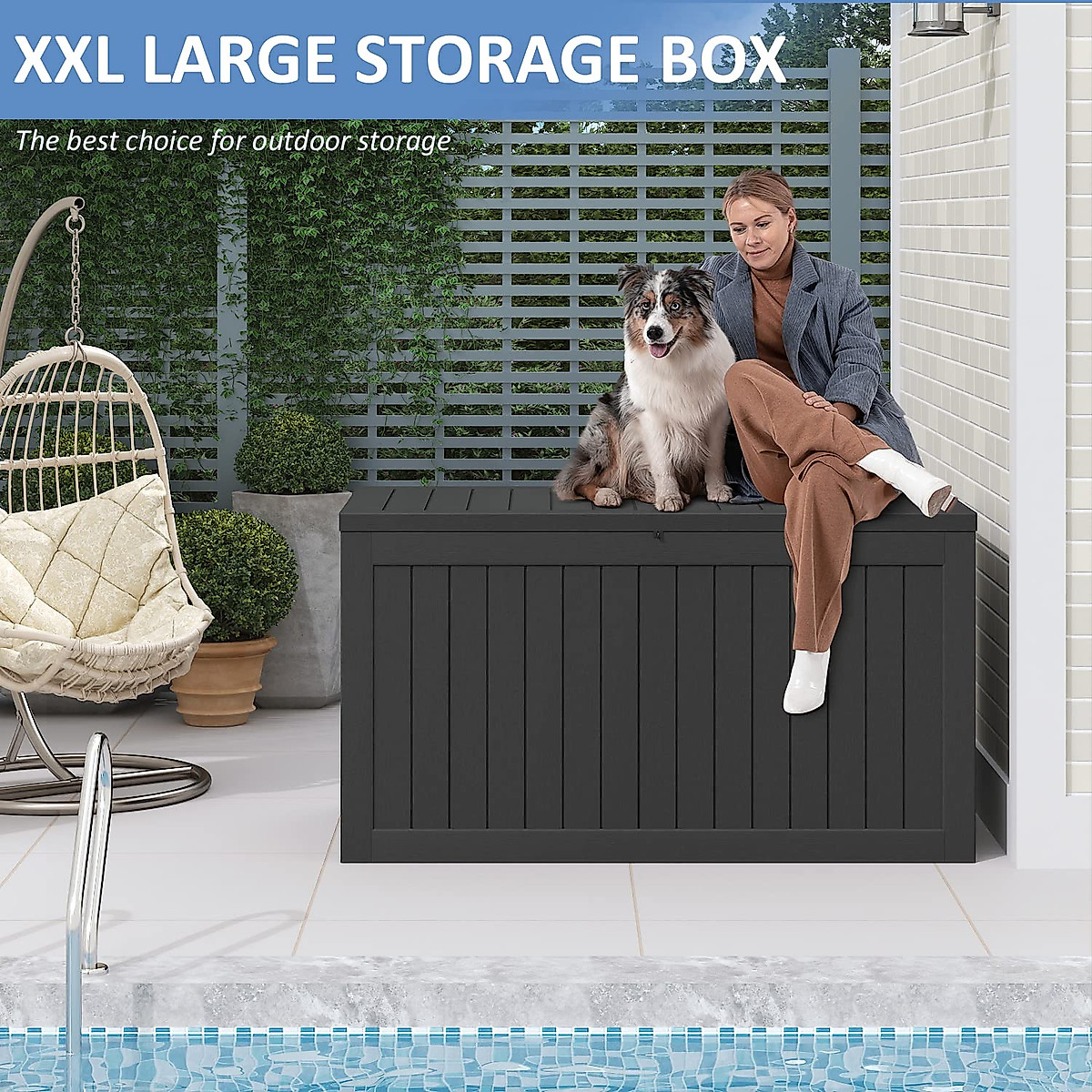Flamaker 230 Gallon XXL Resin Deck Box Outdoor Waterproof Storage Box Loackable Bench for Patio Furniture Cushions, Toys and Garden Tools (Black)