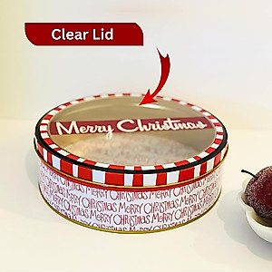 hadaaya Pack of 3 Round Nesting Tins with Clear Lids, Festive Holiday Cookie Tins for Treats & Gifts, Multipurpose Storage Container for Cookies, Snacks & More - Featuring Merry Christmas Text On Lid