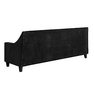 Iconic Home Camren Sofa Velvet Upholstered Swoop Arm Silver Nailhead Trim Espresso Finished Wood Legs Couch Modern Contemporary, Black