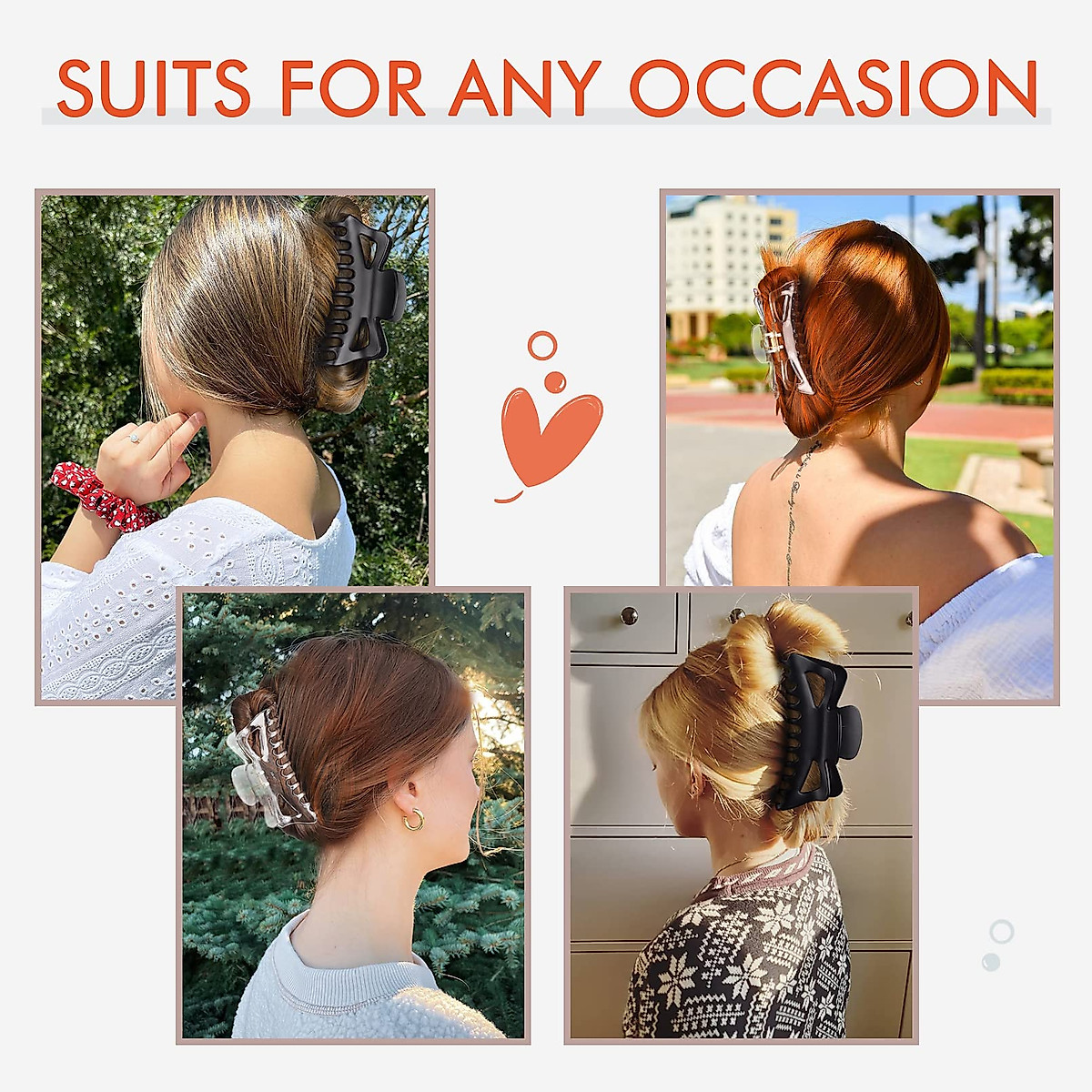 Claw Clips for Thick Hair,CEELGON Hair Clips for Women Large Claw Clip 5.5 Inches Pack of 2 (Black,Clear)