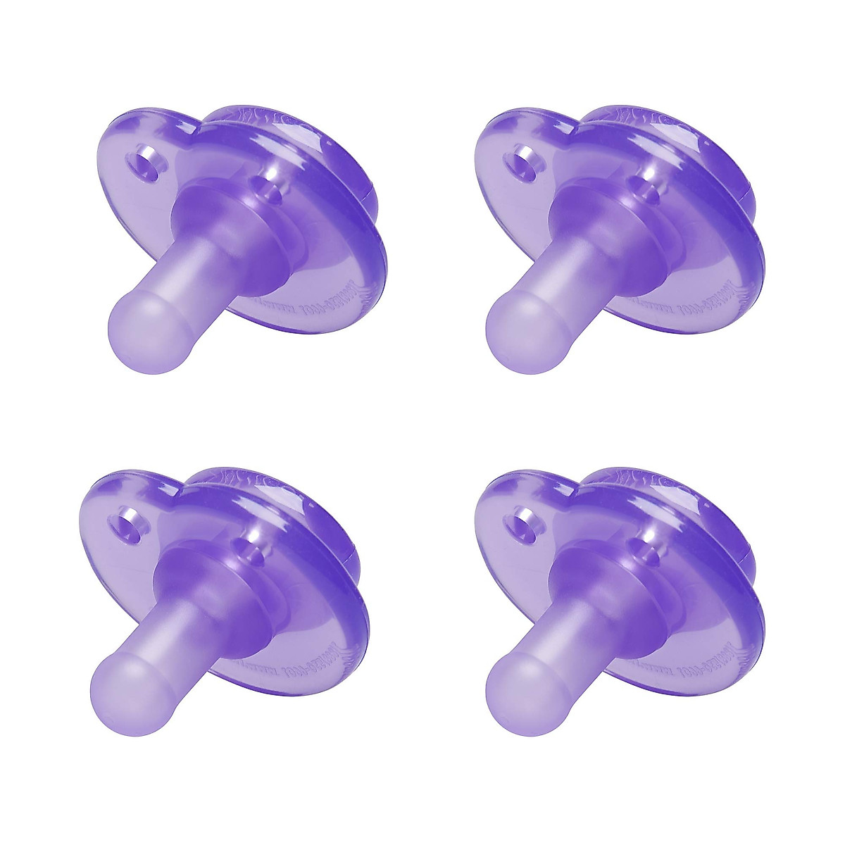 Nookums Pacifier 4 Pack - Orthodontic Single Piece Design - 100% Medical Grade Silicone - BPA Free, Latex Free, Phthalate Free - Paci-Plushies Pacifier Replacement (Purple)