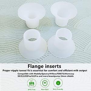 Flange Inserts Multi-Pack 19mm 21mm 4pcs Replaceable Option for Most 24mm Breast Pump Flange Size Reduction, PUM Part Silicone Inserts