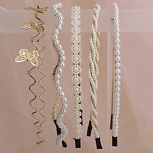 LYroo Cute Pearl Headbands Beaded Headband Metal Head Bands No Slip Fashion Hair Accessories for Women Girls,10 Pack