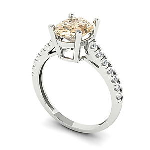 Clara Pucci 2.81 ct Oval Cut Solitaire W/Accent Natural Brown Morganite Art Deco Bridal Wedding Statement ring 18K White Gold Size 6.5