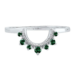Dazzlingrock Collection Round Lab Created Emerald Guard Curved Wedding Band for Women in 10K White Gold Size 6