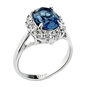 White Gold Plated Oval Shaped Ring with Sapphire Blue Swarovski element Crystal and Clear Round Shaped Cubic Zirconia Fashion Jewelry for Women (6.5)