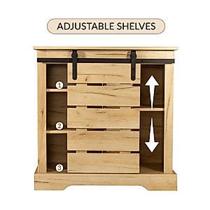 IULULU Buffet Cabinet, Wooden Accent Sideboard with Sliding Barn Door and Interior Shelves for Hallway, Kitchen, Living Room, Bedroom Table, Natural