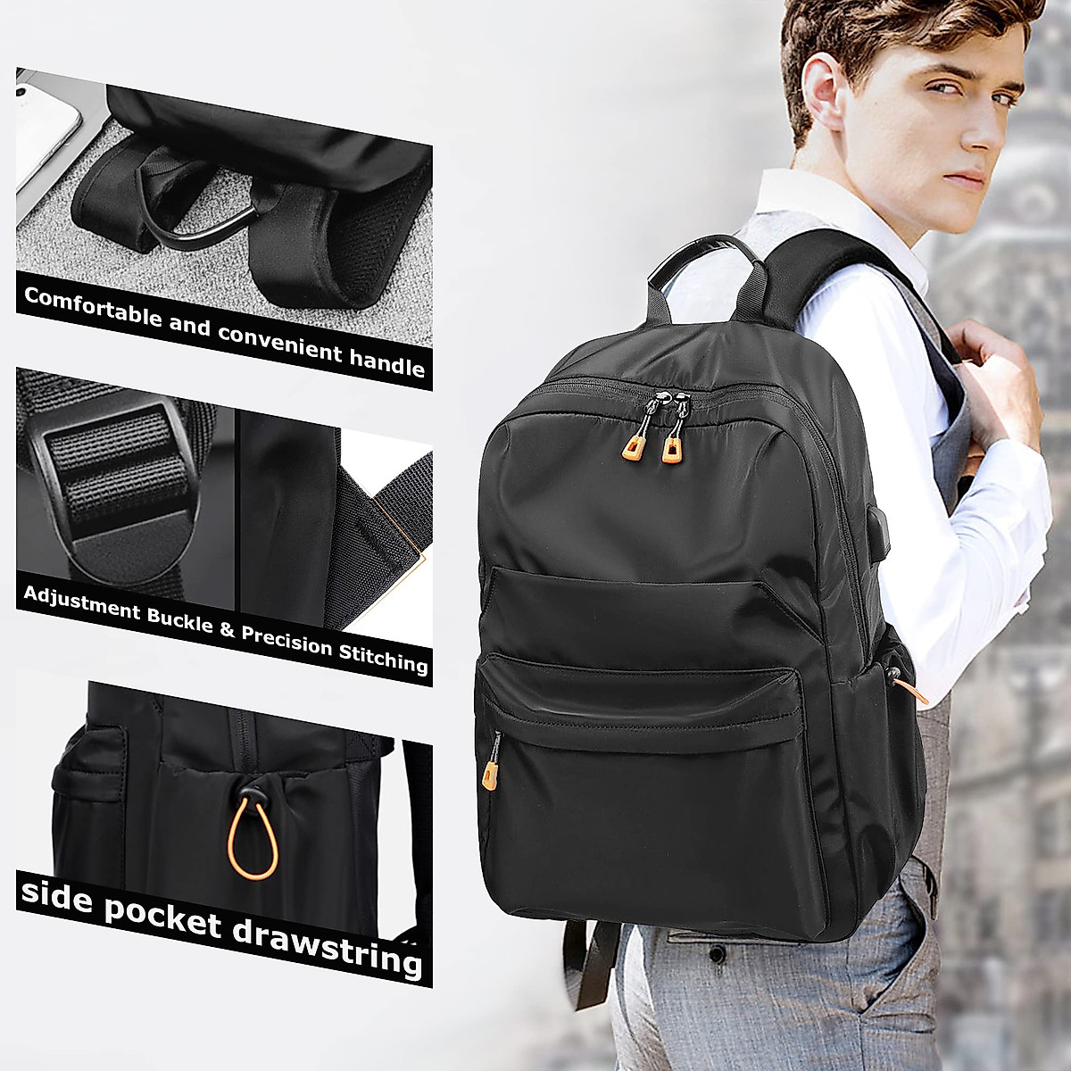 SARHLIO 17.7" Laptop Backpack for Men Women College Upgraded with Metal Zipper Bookbag with USB Charging Port Fits 15.6" Laptop Water Resistant Large Casual Daypack for School Travel Business (BPK20C)