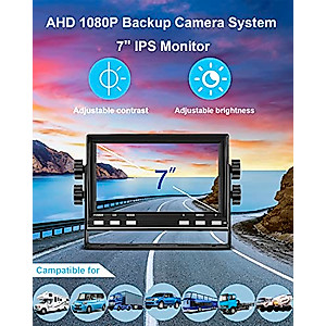 AHD 1080P RV Back Up Camera Systems for Truck, 7" IPS Monitor Vehicle Backup Cameras, IP69 Waterproof Rear View Camera IR Night Vision, Wire Reserve Camera for Van/Car/RV/Trailer/Camper