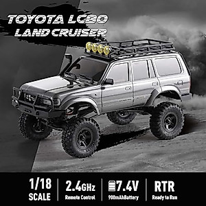 EAZYRC FMS Fcx18 1/18 Land Cruiser 80 Toyota RC Rock Crawler RTR 4x4 Off-Road Waterproof Hobby Grade RC Trucks All Terrains for Adults with 2.4Ghz Radio,Battery (Gray)