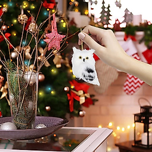 SYLOTS Owl White Black Furry Christmas Ornament Decoration, Set of 5 Bird Figurine Artificial Feathered Owl Cute Owl Model Christmas Tree Decor Home Garden Fairy Desktop Decoration H7cm/2.75Inch