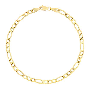 Nuragold 10k Yellow Gold 4.5mm Figaro Chain Link Bracelet, Womens Mens Jewelry 7" 7.5" 8" 8.5" 9"