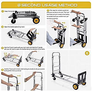 Oyoest Aluminium Hand Truck Dolly Heavy Duty 440lbs Capacity 2 in 1 Convertible Folding Hand Truck with Pneumatic Wheels and Telescoping Handles,Portable Dolly Cart with Bungee Cords for Moving.