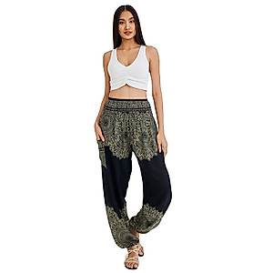 Joob Joob Boho Pants for Women - Hippie Harem Pants Women - Womens Yoga Pants – Comfy Bohemian Flowy Hippie Clothes - Black Medium