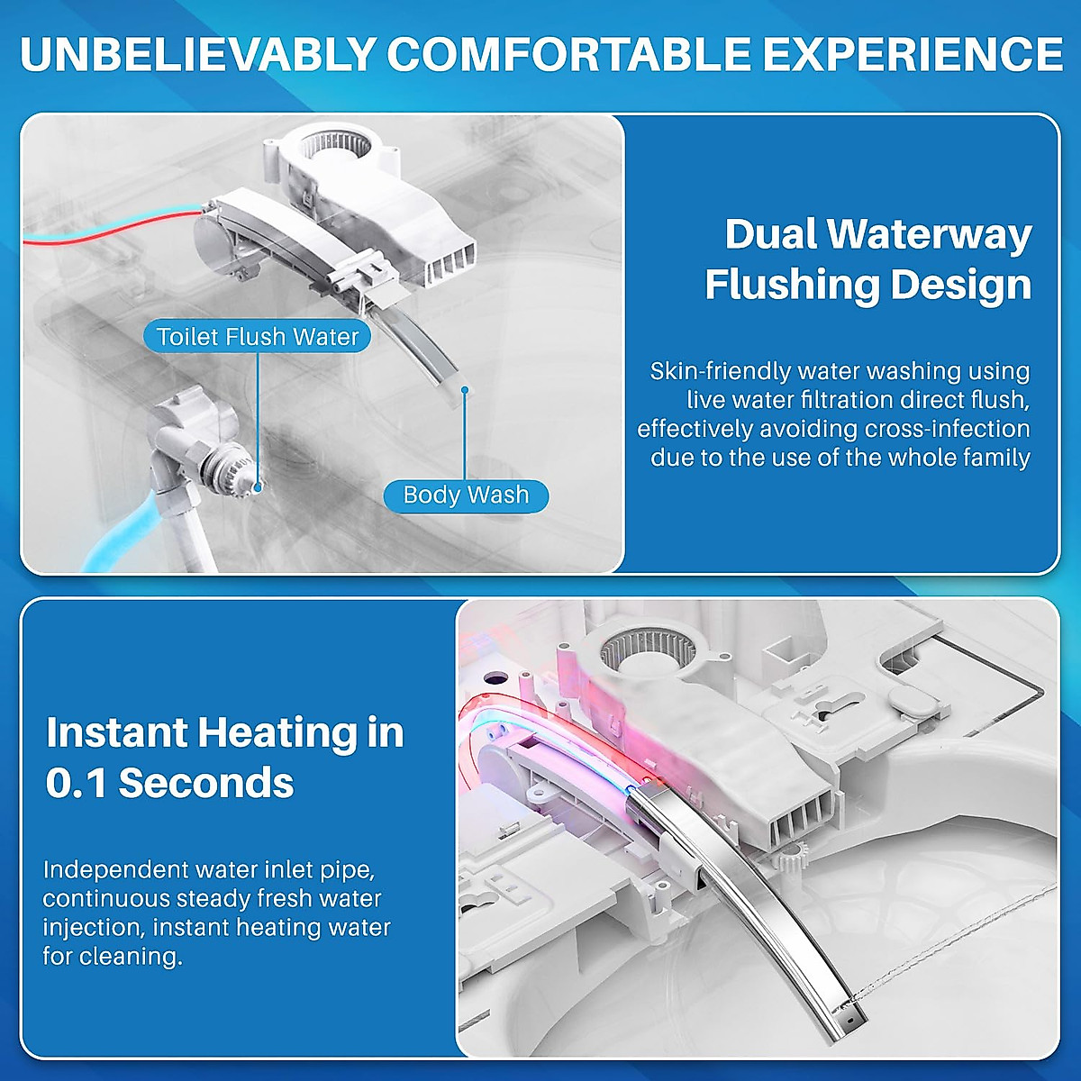 MYDEPOT Smart Bidet Toilet with Unlimited Heated Water/Adjustable Washing Settings/Air Dryer/LED-light, One Piece Bidet-Toilet with Remote Control/Auto Open&Close Cover