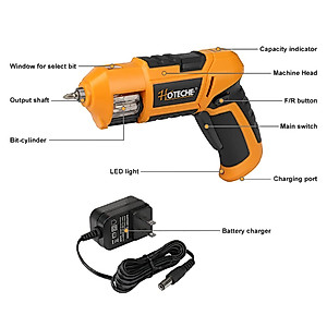 Hoteche 3.6V Cordless Screwdriver 6-in-1 Rechargable Mini Electric Drill Portable Screw Gun with LED Work Light, Battery and Charger