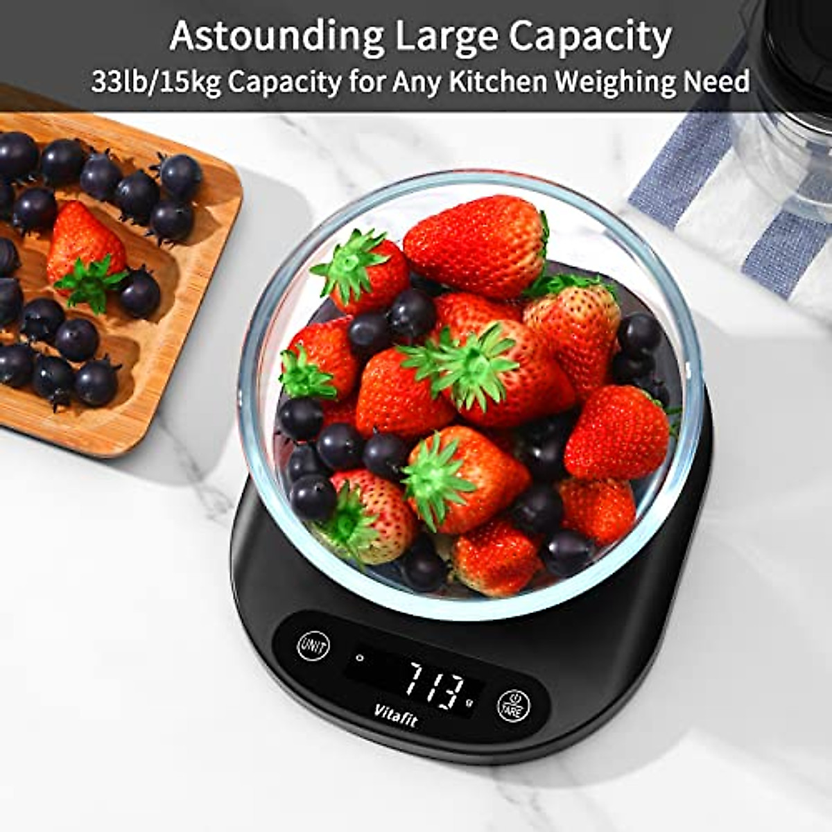 Vitafit 33lb Food Kitchen Scale,Weighing Professional Since 2001, Digital Grams and Ounces for Cooking Baking, Batteries Included, Black