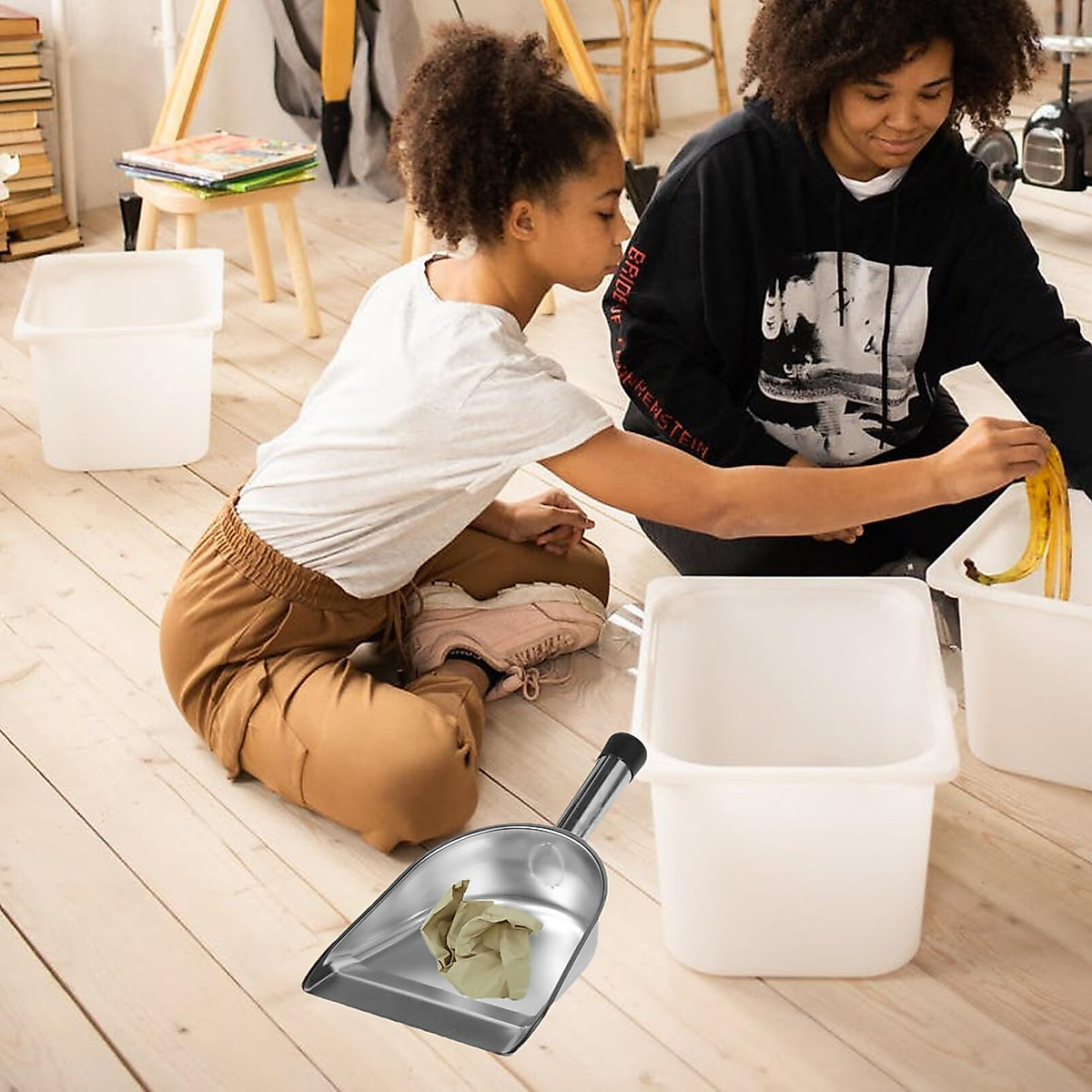 Gatuida Stainless Steel Dust Pan Metal Trash Shovel with Handle Handheld Dust Pan Wide Scooper for Indoor Outdoor Fireplace Industrial and Commercial Use