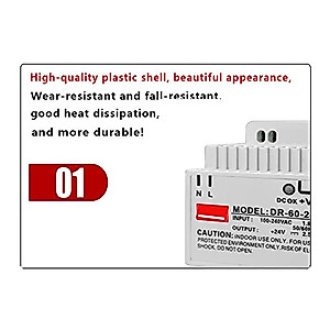 GUMMMY Industrial DIN Rail Switching Power Supply DR-30W 45W 60W Single Output 5V 12V 24V AC DC Converter Power Switch Input 110/240VAC (Color : 110V 220VAC, Size : 60W)